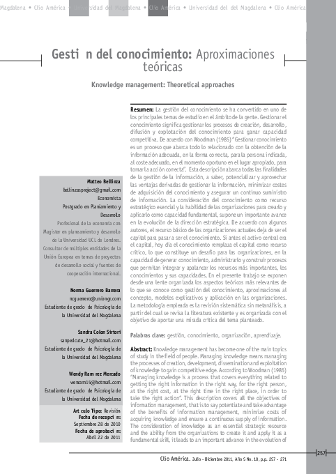 (PDF) Gestión del conocimiento: Aproximaciones teóricas