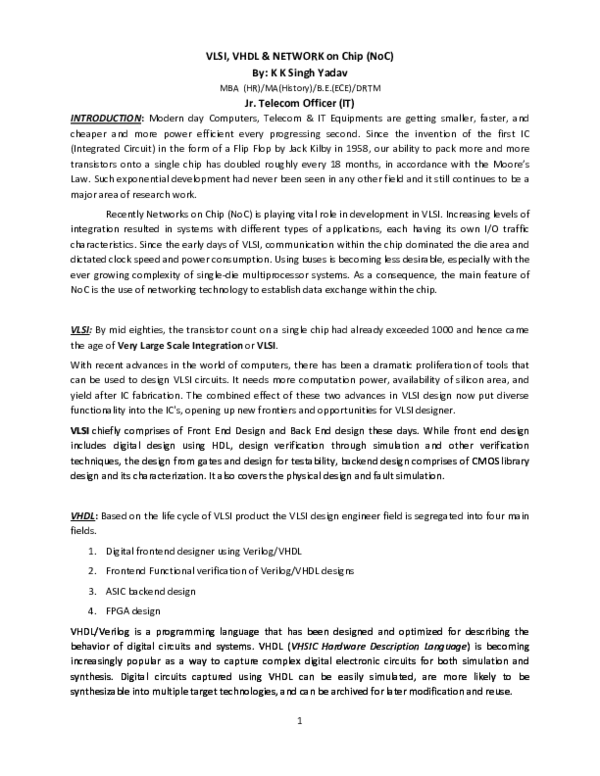 Pdf Vlsi Vhdl And Network On Chip Noc