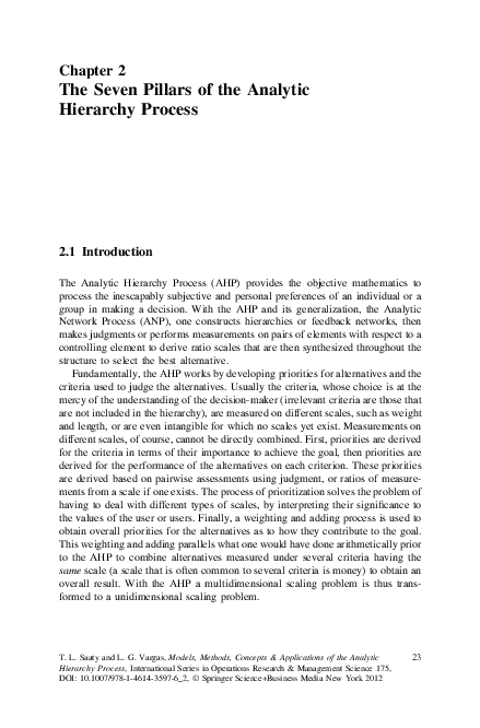 (PDF) The Seven Pillars of the Analytic Hierarchy Process 2.1 Introduction