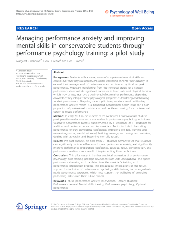 (PDF) Managing performance anxiety and improving mental skills in ...