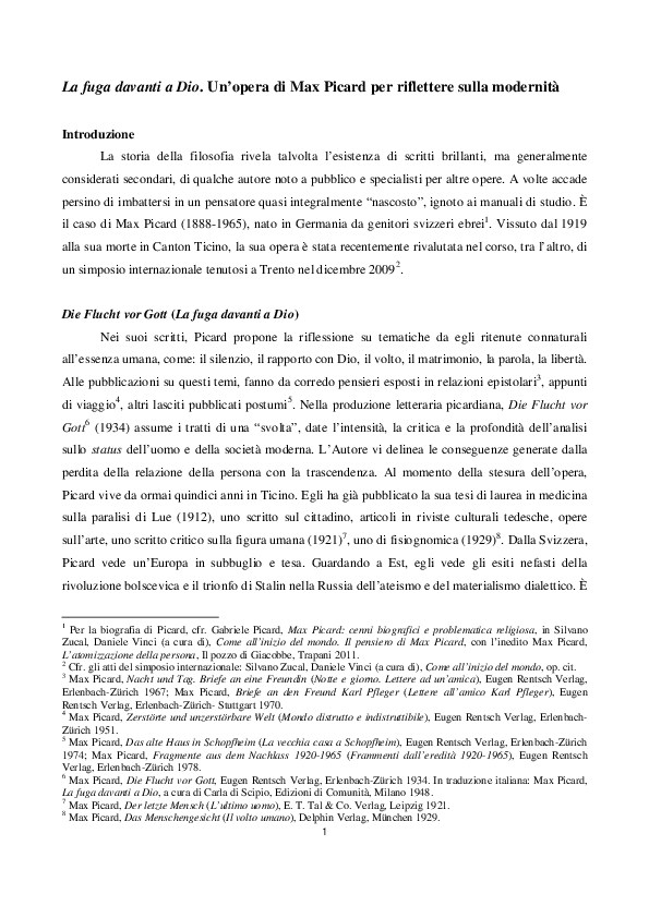 (PDF) The flight from God. A work of Max Picard to reflect on modernity ...