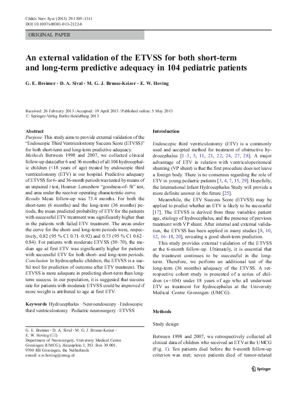 (PDF) An external validation of the ETVSS for both short-term and long ...