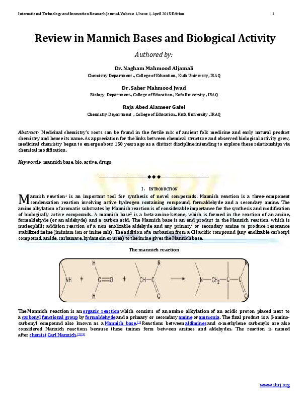 (PDF) Review in Mannich Bases and Biological Activity