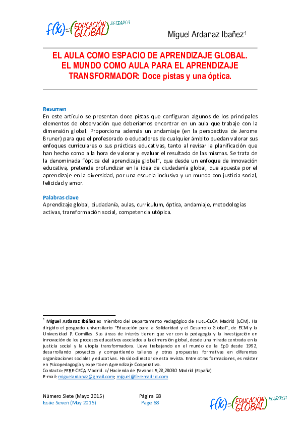 (PDF) EL AULA COMO ESPACIO DE APRENDIZAJE GLOBAL. EL MUNDO COMO AULA ...