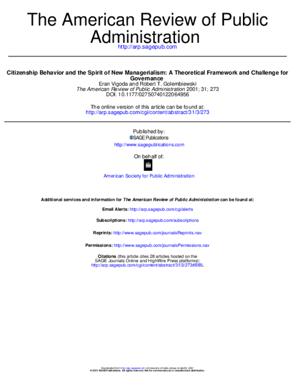 (PDF) CITIZENSHIP BEHAVIOR AND THE SPIRIT OF NEW MANAGERIALISM A ...