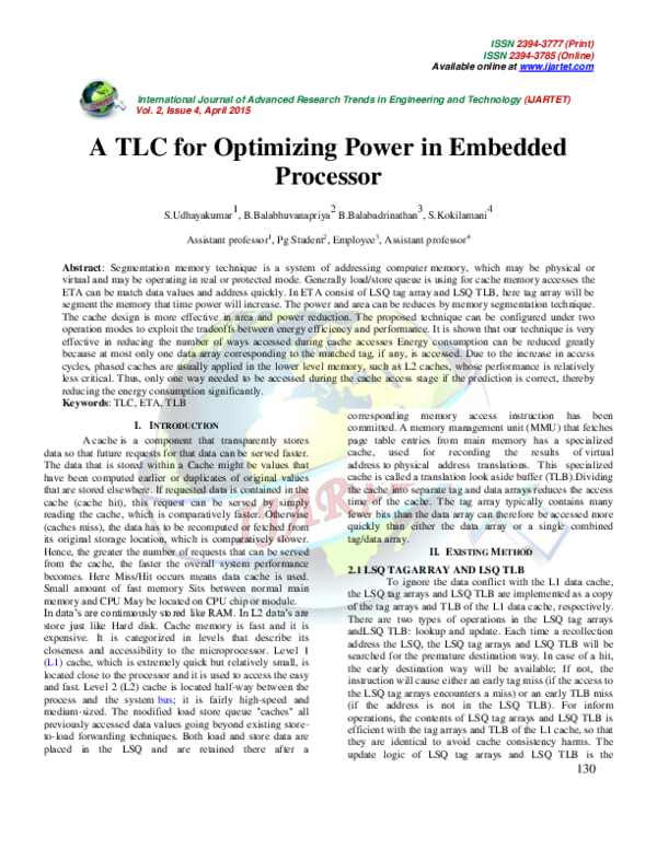 (PDF) A TLC for Optimizing Power in Embedded Processor