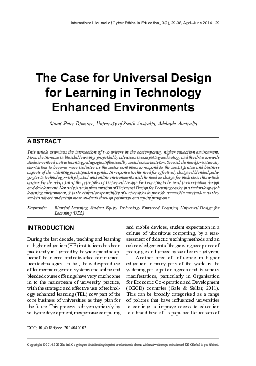 (PDF) The Case for Universal Design for Learning in Technology Enhanced Environments