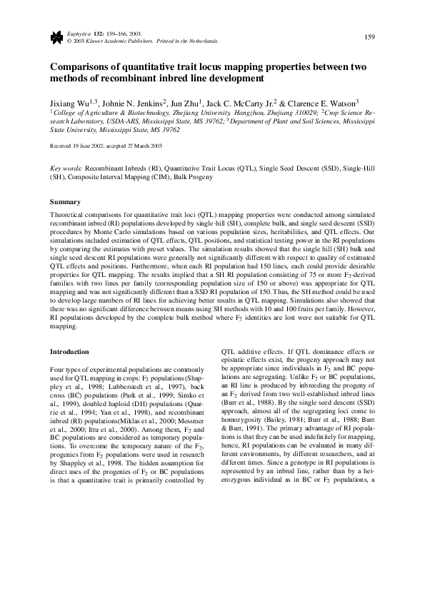 Pdf Comparisons Of Quantitative Trait Locus Mapping Properties Between Two Methods Of
