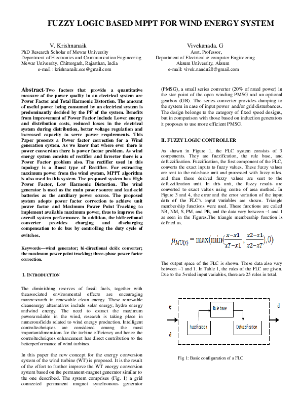 (PDF) FUZZY LOGIC BASED MPPT FOR WIND ENERGY SYSTEM