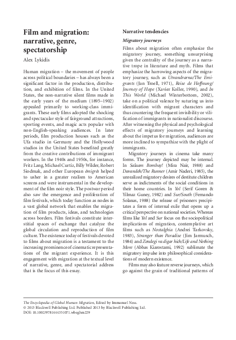 (PDF) Film and Migration: Narrative, Genre, Spectatorship