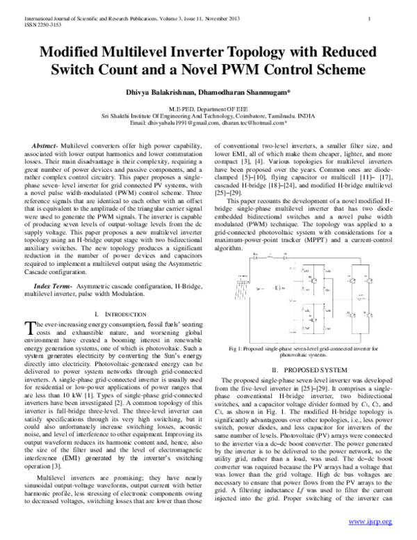 Pdf Modified Multilevel Inverter Topology With Reduced Switch Count And A Novel Pwm Control