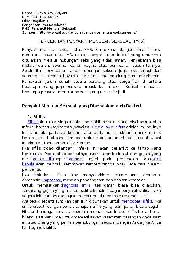 (DOC) Pengertian Penyakit Menular Seksual (PMS