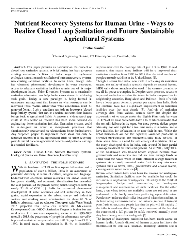 (PDF) Nutrient Recovery Systems for Human Urine - Ways to Realize ...