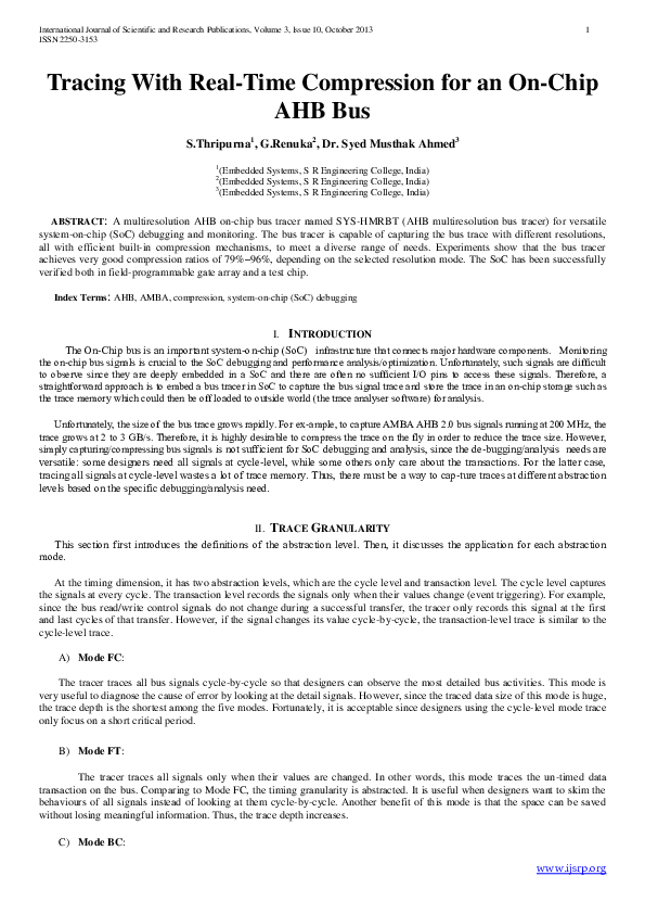 (PDF) Tracing With Real-Time Compression for an On-Chip AHB Bus