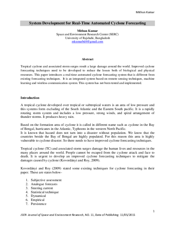 (PDF) System Development for Real-Time Automated Cyclone Forecasting