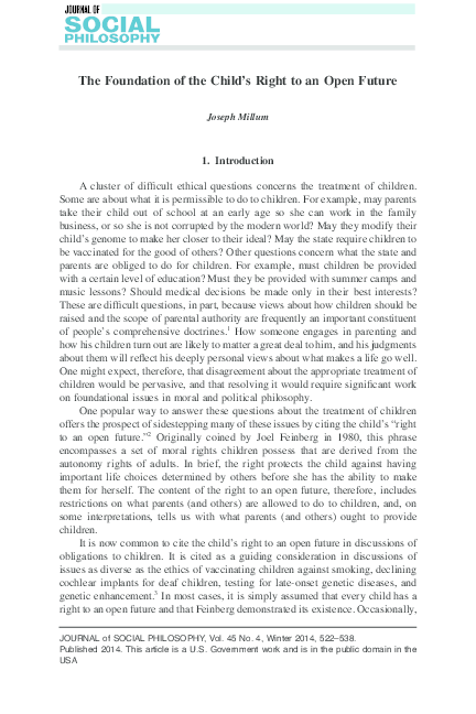 (PDF) The Foundation of the Child's Right to an Open Future