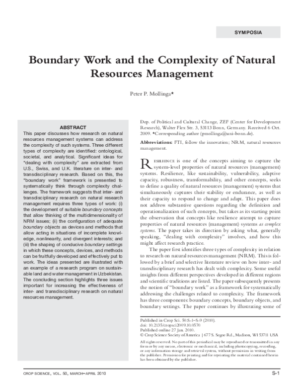 (PDF) Boundary Work and the Complexity of Natural Resources Management