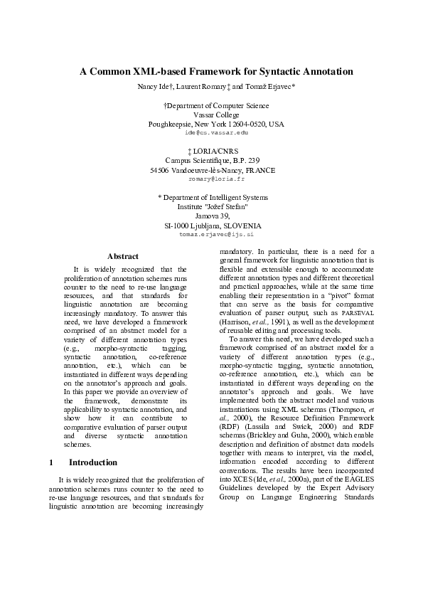 (PDF) XML Framework for Linguistic Annotations