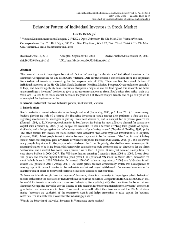 (PDF) Behavior Pattern of Individual Investors in Stock Market