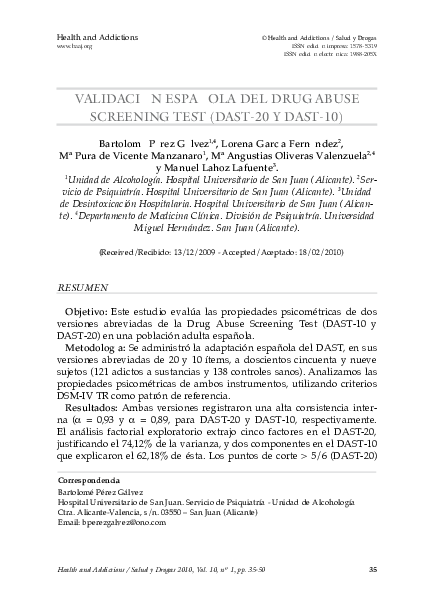 (PDF) Validación española del Drug Abuse Screening Test (DAST-20 y DAST-10)