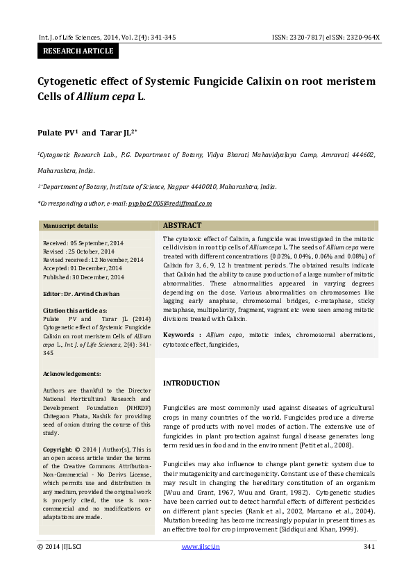 (PDF) Cytogenetic effect of Systemic Fungicide Calixin on root meristem ...