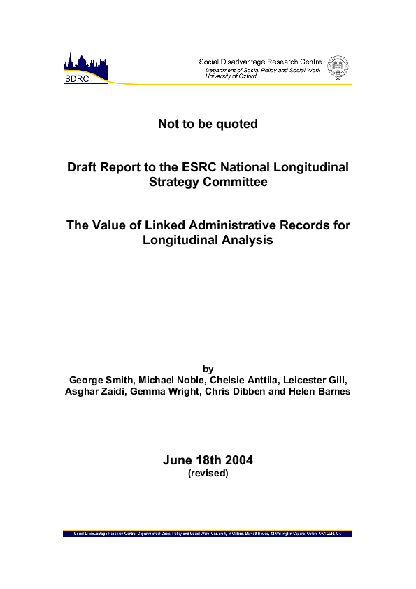 Draft Report to the ESRC National Longitudinal Strategy Committee The ...