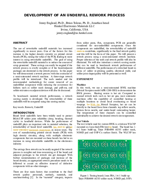 (DOC) Development of an Underfill Rework Process