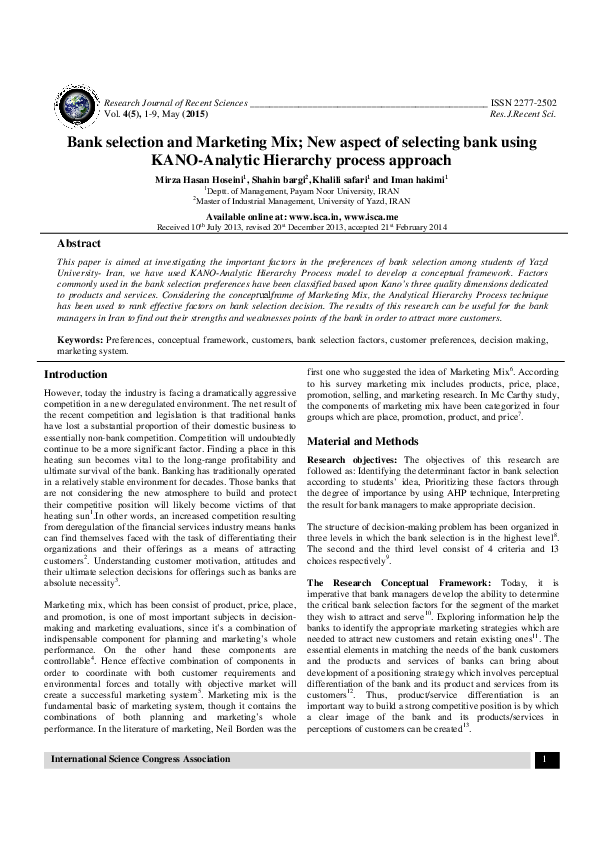 (PDF) Bank selection and Marketing Mix; New aspect of selecting bank ...