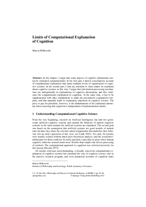 Pdf Limits Of Computational Explanation Of Cognition