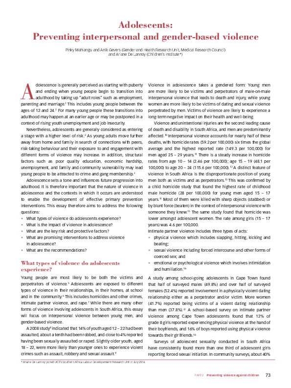 (PDF) Adolescents: Preventing interpersonal and gender-based violence