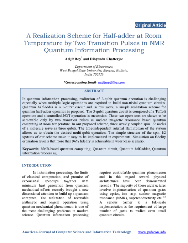 (PDF) A Realization Scheme for Half-adder at Room Temperature by Two Transition Pulses in NMR ...