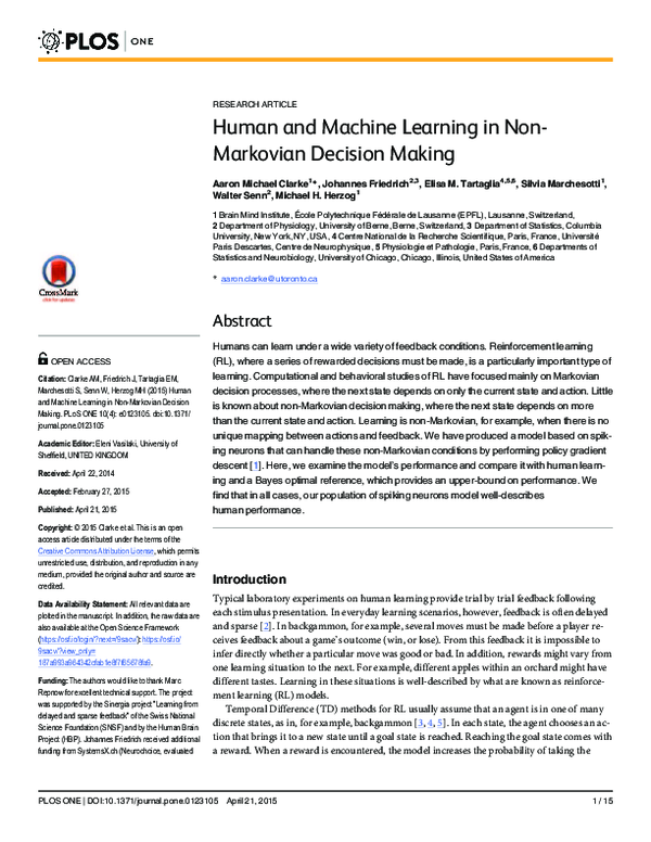 (PDF) Human and machine learning in non-markovian decision making.