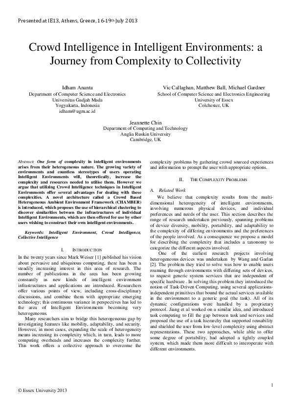 (PDF) Crowd Intelligence in Intelligent Environments: a Journey from ...