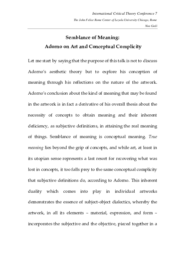 (PDF) Semblance of Meaning: Adorno on Art and Conceptual Complicity