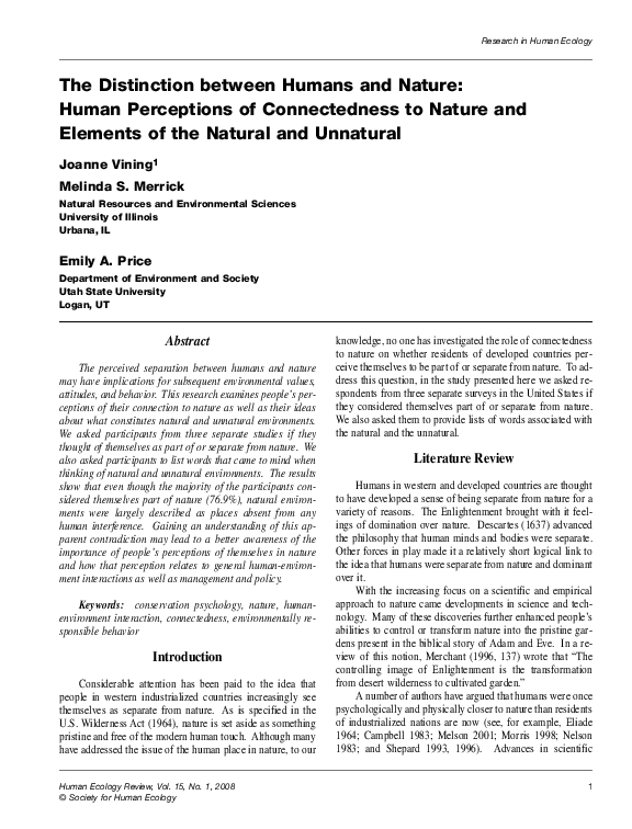 (PDF) The Distinction Between Humans and Nature: Human Perceptions of ...