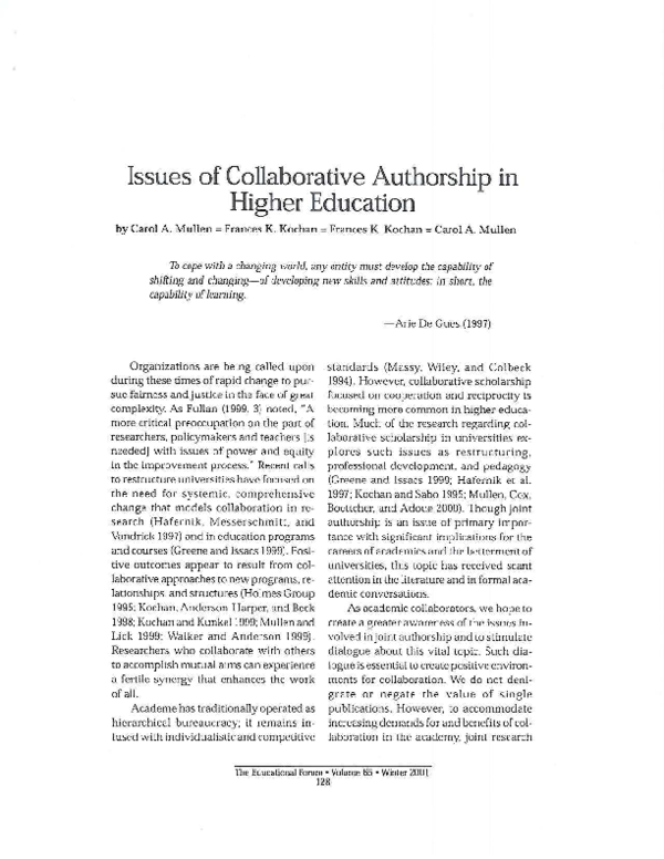 (PDF) Issues of Collaborative Authorship in Higher Education