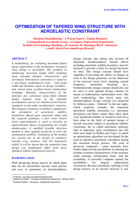 (PDF) OPTIMIZATION OF TAPERED WING STRUCTURE WITH AEROELASTIC CONSTRAINT