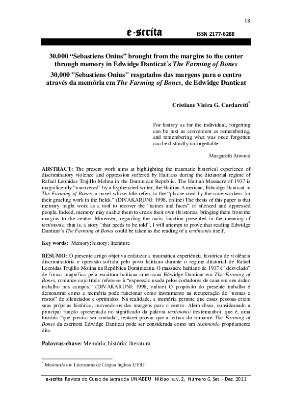 (PDF) From the Margins to the Center through Memory in Edwidge Danticat ...