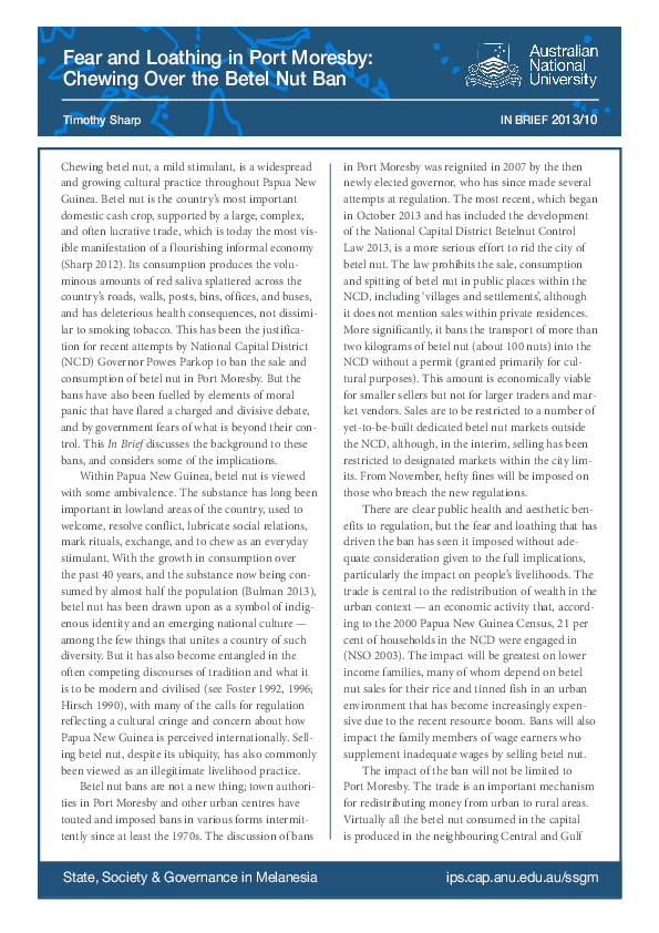 (PDF) Sharp (2013) Fear and loathing in Port Moresby: Chewing over the ...