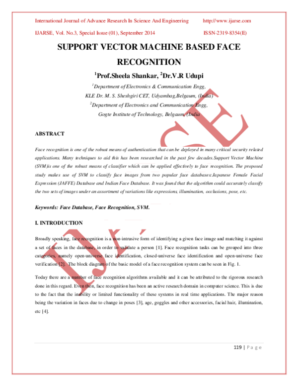 Pdf Support Vector Machine Based Face Recognition