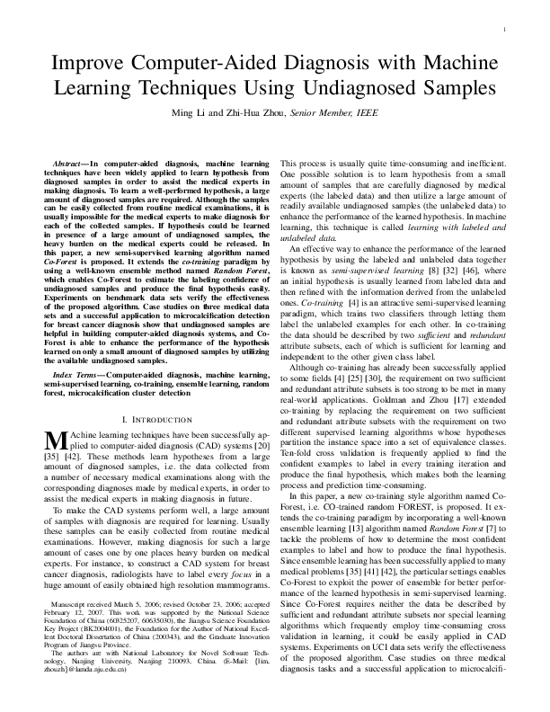 (PDF) Improve Computer-Aided Diagnosis with Machine Learning Techniques Using Undiagnosed Samples