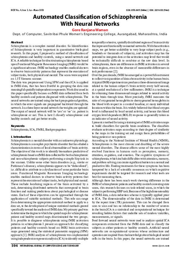 (PDF) Automated Classification of Schizophrenia With Neural Networks