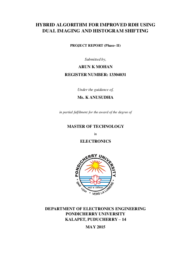 Pdf Hybrid Algorithm For Improved Rdh Using Dual Imaging And Histogram Shifting