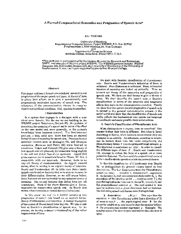 (PDF) A Formal Computational Semantics and Pragmatics of Speech Acts