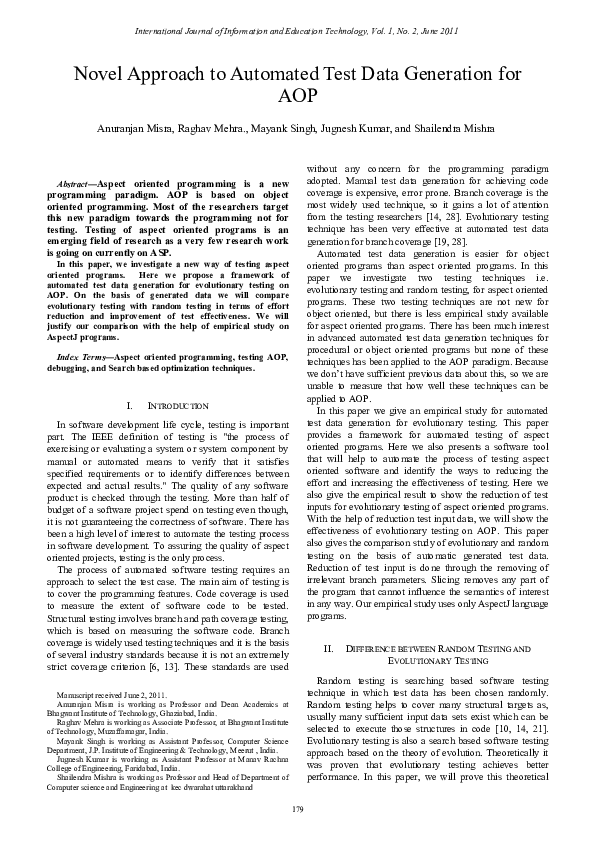 (PDF) Novel Approach to Automated Test Data Generation for AOP