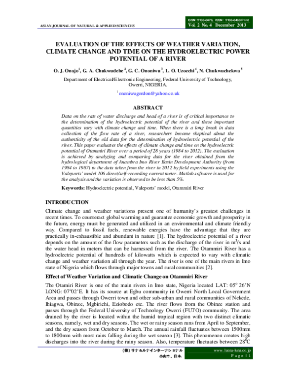 (PDF) EVALUATION OF THE EFFECTS OF WEATHER VARIATION, CLIMATE CHANGE ...