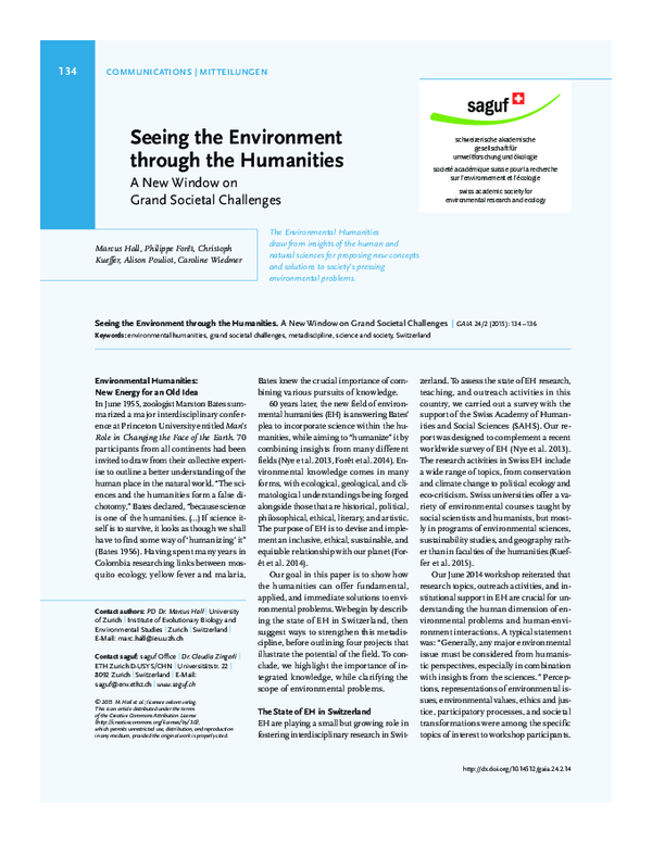 (PDF) Seeing the Environment through the Humanities: A New Window on ...