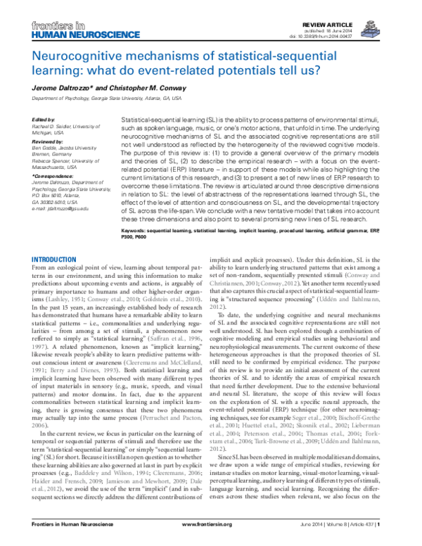 Neurocognitive mechanisms of statistical-sequential learning: what do event-related potentials ...
