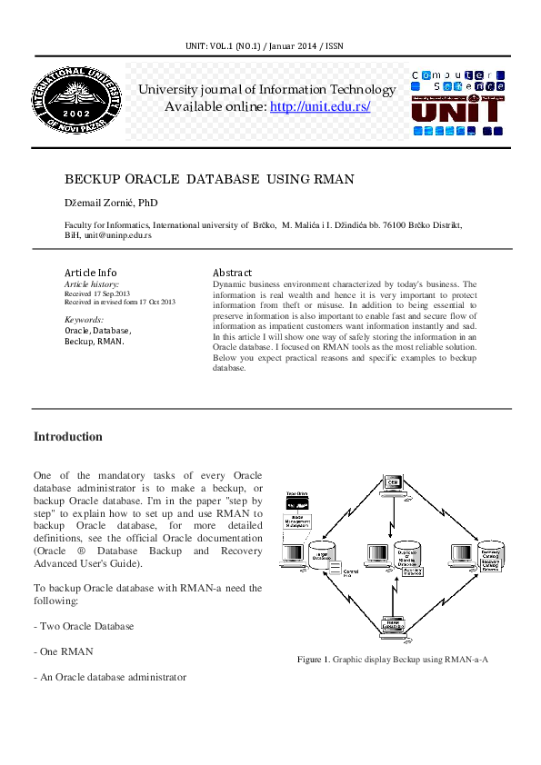 (PDF) Beckup ORACLE database using RMAN (PDF) Beckup ORACLE database using RMAN