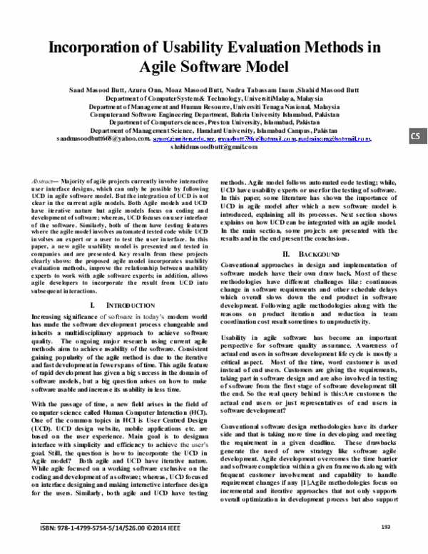 Pdf Incorporation Of Usability Evaluation Methods In Agile Software Model